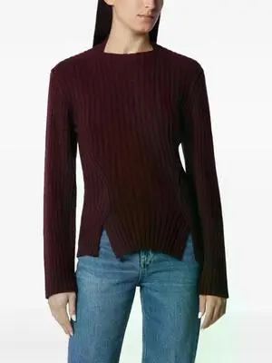 Victoria Beckham Ribbed-knit Asymmetric-hem Sweater - Red