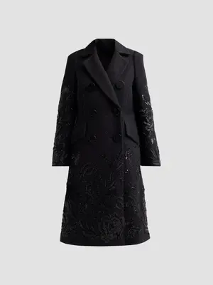 MAISON COMMON Wool Embroidered Evening Coat - Black