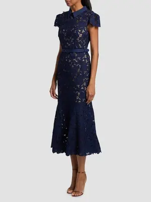 SELF-PORTRAIT Guipure Lace Belted Midi-dress