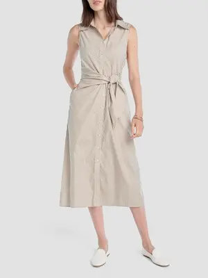 FAVORITE DAUGHTER The Good Behavior Striped Front-tie Midi-shirtdress