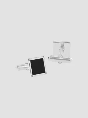 Saks Fifth Avenue Collection 925 Sterling Diamond & Onyx Cufflinks