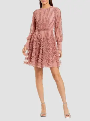 Mac Duggal Micro Ruffled Mesh Minidress - Rose