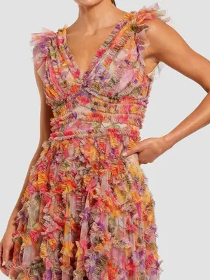 Mac Duggal Petite Floral Tulle Ruffle Maxi Dress