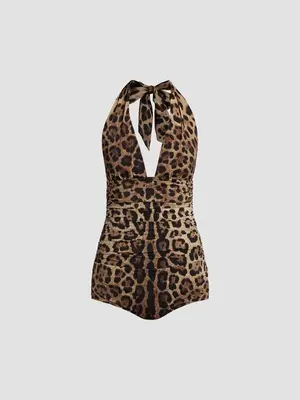 Dolce & Gabbana Leopard One-piece Halter Swimsuit