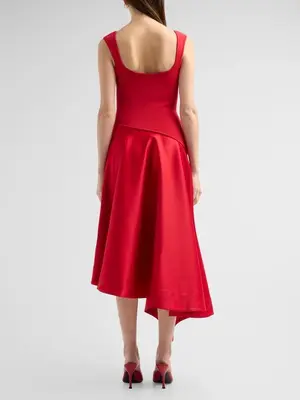 AMUR Scarlet Asymmetric Midi Dress