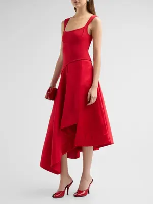 AMUR Scarlet Asymmetric Midi Dress