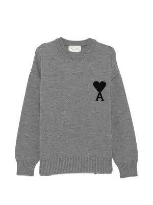 AMI Paris De Coeur Wool Crewneck Sweater - Grey