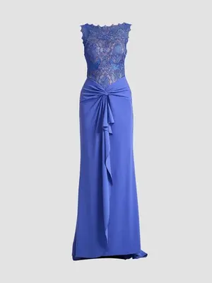 Tadashi Shoji Evelise Ruffled Lace Gown - Blue Iris
