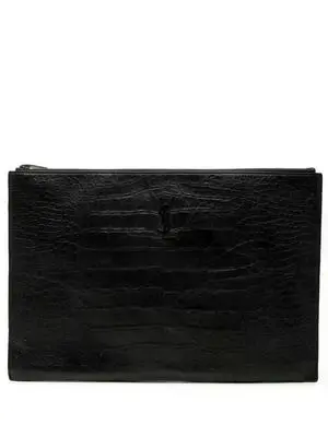 Saint Laurent 2017 Croc Embossed Leather Document Holder Clutch Bag - Black