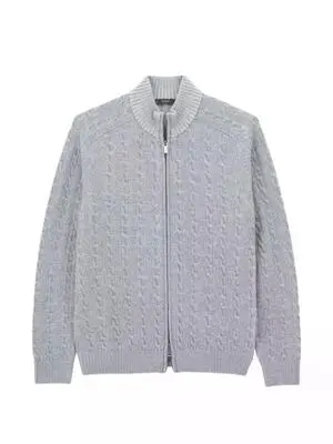 Boggi Milano Roll Neck Jumper Full-zip Cashmere Wool Plated - Grey