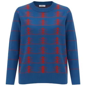 PERALUNA Gemini Pine Patterned Pullover In Royal /orange - Blue
