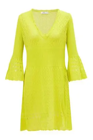 PERALUNA Yoho Openwork V-neck Knit Mini Dress In Lime - Green