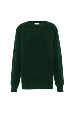 PERALUNA Zacha V-neck Waffle Knit Pullover - Green