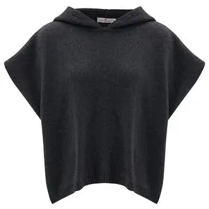 PERALUNA Hope Hooded Sleeveless Poncho In Antrasit - Grey