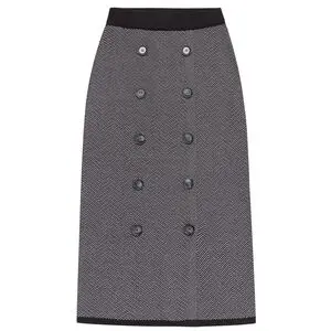 PERALUNA Cheshire Herringbone Midi Knit Skirt - Grey