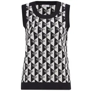 PERALUNA Jacquard Knitwear Sleeveless Sweater /ecru - Black