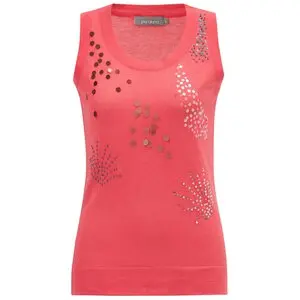 PERALUNA Sequin Embroide Sleeveless Knitted Blouse In Coral - Red