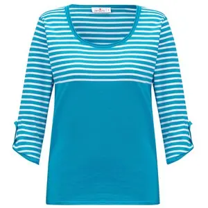 PERALUNA Sailor Striped Knitwear 3/4 Sleeve Pullover Turquoise/white - Blue/white