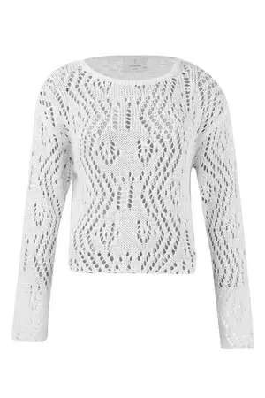 PERALUNA Amy Top Openwork Knitted Blouse In Ecru - White