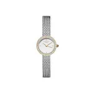 ROSEFIELD Mini Small Edit Duotone Watch With White Dial, Crystal & Ip Gold Bezel And Woven Mesh Strap - White/yellow