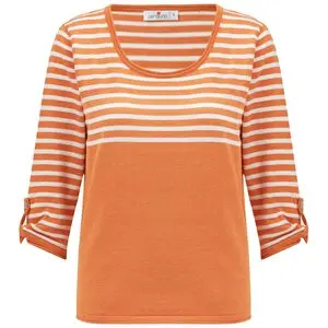 PERALUNA Sailor Striped Knitwear 3/4 Sleeve Pullover /white - Orange