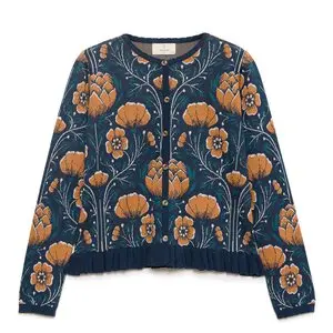 PERALUNA Felicity Floral Jacquard Knit Cardigan - Blue/brown