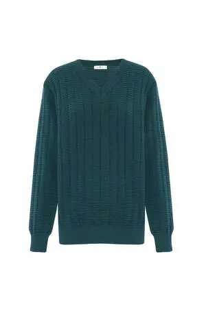 PERALUNA Zacha V-neck Waffle Knit Pullover In Turquoise