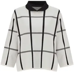 PERALUNA Gemma Knit Blouse Peter Pan Collar Geometric Pattern Ecru/black - Beige/black