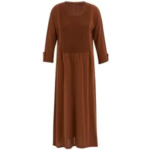 PERALUNA 3d Vertical Striped Midi Knit Dress - Brown