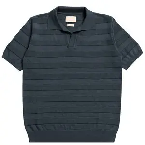 PERALUNA Marsan Polo-neck Short Sleeved Pure Organic Cotton Knit T-shirt In Indigo - Blue