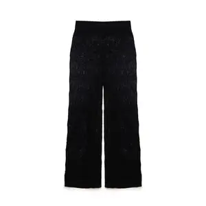 PERALUNA Emma Lace Knit Flared Trouser - Black