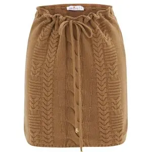 PERALUNA Cable Knit Cashmere Blend Knitwear Mini Skirt Camel - Brown