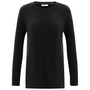 PERALUNA Cashmere Blend O-neck Ribbed Slit Pullover - Black
