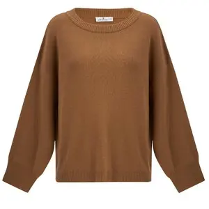 PERALUNA Kimono Sleeve O-neck Cashmere Blend Knitwear Pullover Camel - Brown