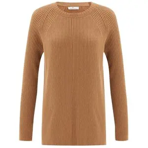 PERALUNA Cashmere Blend O-neck Ribbed Slit Pullover Camel - Brown