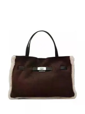 Dkny Shearling-trim Tote Bag - Brown