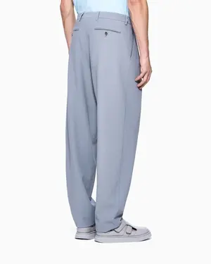 Giorgio Armani Double Pleat Trousers In Virgin Wool Seersucker - Grey