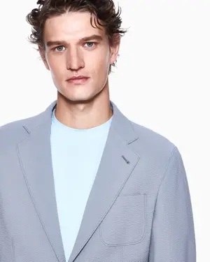 Giorgio Armani Single-breasted Virgin Wool Seersucker Jacket - Grey
