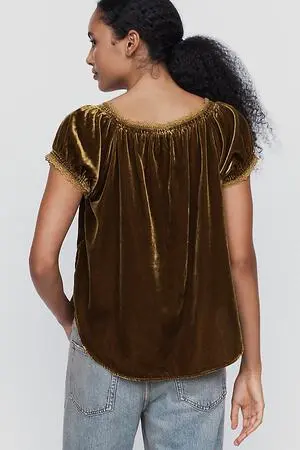 Anthropologie Amber Velvet Top - Moss