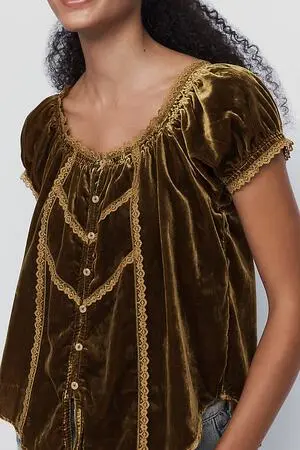 Anthropologie Amber Velvet Top - Moss