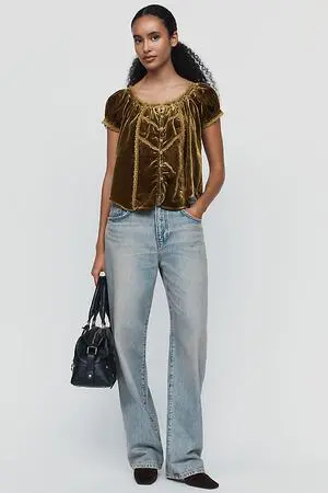 Anthropologie Amber Velvet Top - Moss