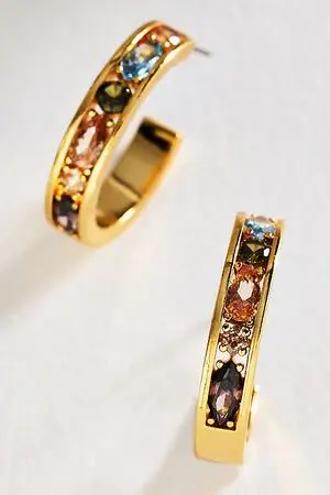 Anthropologie Mixed Stone Bezel Hoop Earrgs - Multi