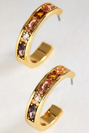 Anthropologie Mixed Stone Bezel Hoop Earrgs - Neutral Pattern