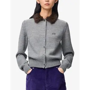 Loewe Hairy-collar Wool Knit Cardigan - Grey