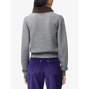 Loewe Hairy-collar Wool Knit Cardigan - Grey