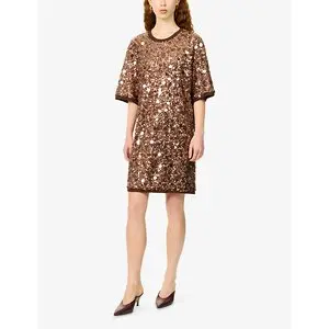 Max Mara Round-neck Sequin Mini Dress