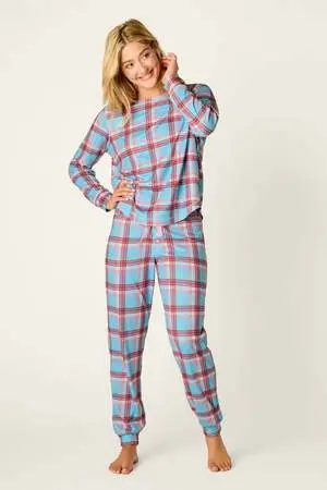 PJ Salvage Plaid About You Blue & Red Plaid Print Jogger Pajama Pants