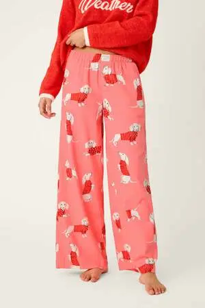 PJ Salvage Dachshund Print Flannel Pajama Pants - Conch Shell