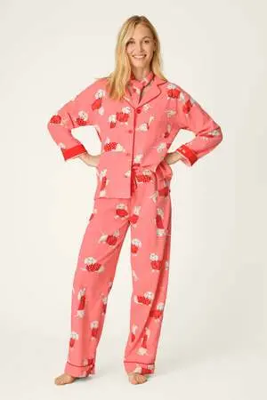 PJ Salvage Dachshund Print 3-piece Flannel Pajama Set - Conch Shell