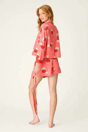 PJ Salvage Dachshund Print 3-piece Short Flannel Pajama Set